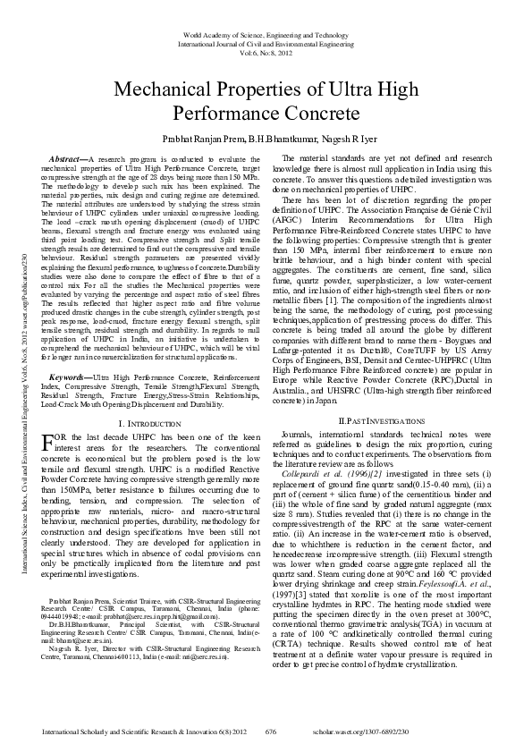 (PDF) Mechanical Properties Of Ultra High Performance Concrete
