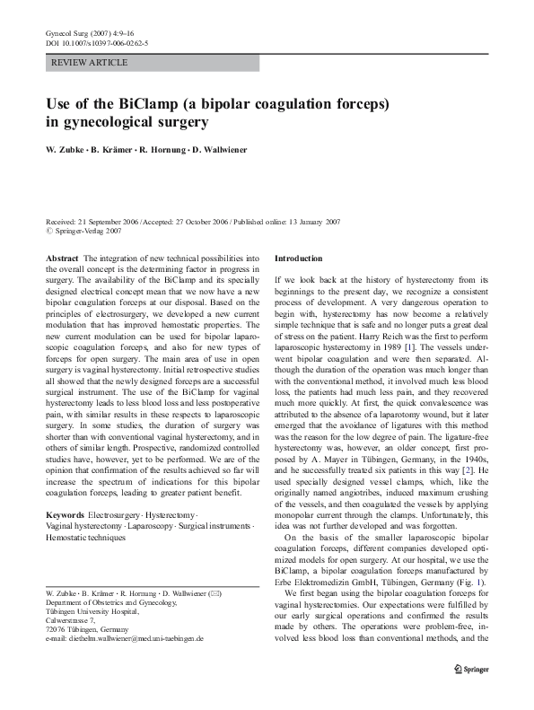 (PDF) Use of the BiClamp (a bipolar coagulation forceps) in ...