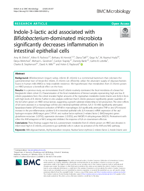 (PDF) Indole-3-lactic acid associated with Bifidobacterium-dominated ...