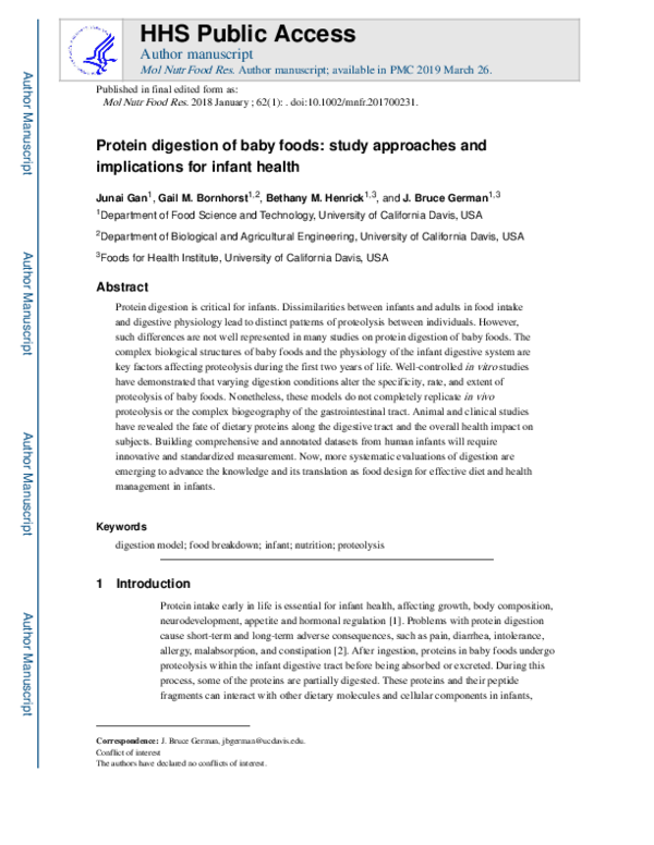 (PDF) Protein Digestion of Baby Foods: Study Approaches and ...