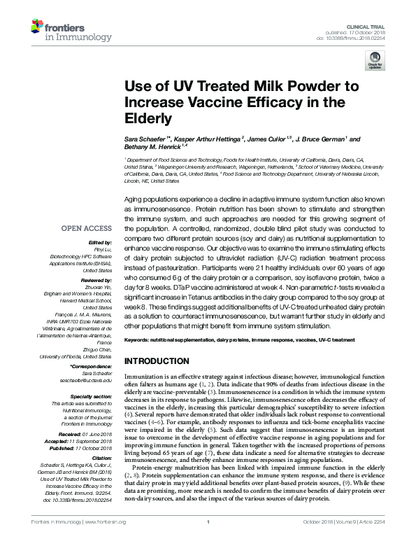 (PDF) Use of UV Treated Milk Powder to Increase Vaccine Efficacy in the ...
