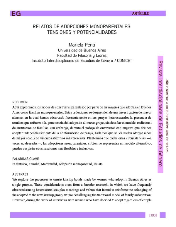 (PDF) Relatos de adopciones ‘monoparentales’: tensiones y ...