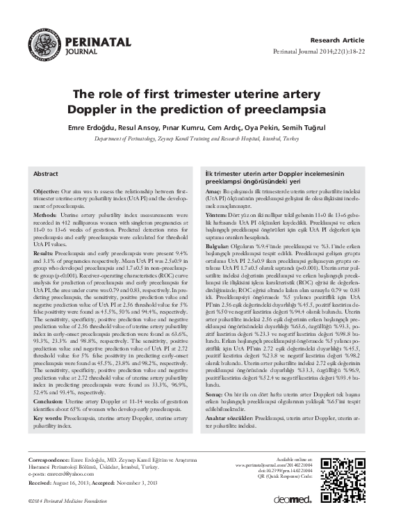 (PDF) The role of first trimester uterine artery Doppler in the ...