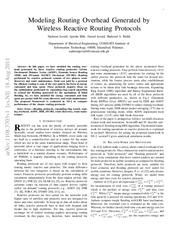 Pdf Modeling Routing Overhead Generated By Wireless Reactive Routing Protocols