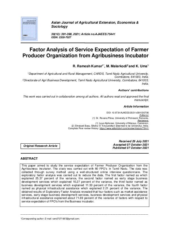 (PDF) Factor Analysis of Service Expectation of Farmer Producer ...