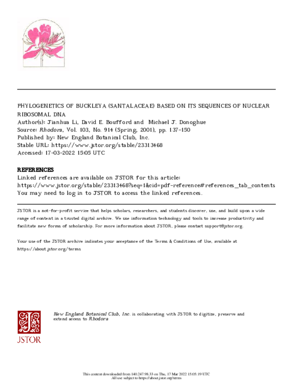 (PDF) Phylogenetics of Buckleya (Santalaceae) Based on Its Sequences of Nuclear Ribosomal Dna