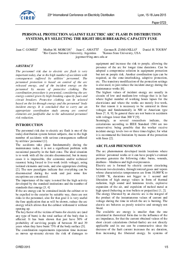 (PDF) Personal Protection Against Electric Arc Flash in Distribution ...