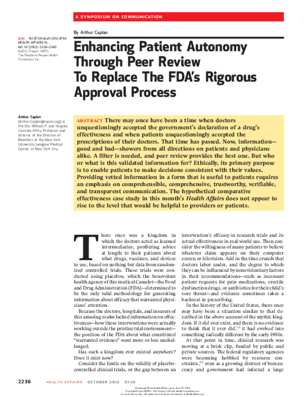 (PDF) Enhancing Patient Autonomy Through Peer Review To Replace The FDA ...