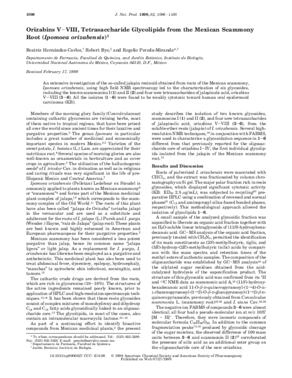 (PDF) Orizabins V−VIII, Tetrasaccharide Glycolipids from the Mexican ...