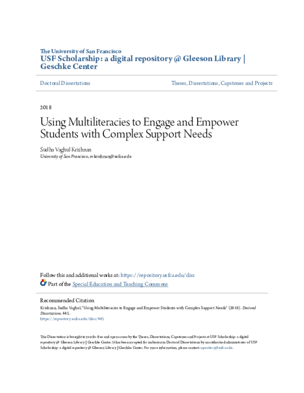 (PDF) Using Multiliteracies to Engage and Empower Students with Complex Support Needs