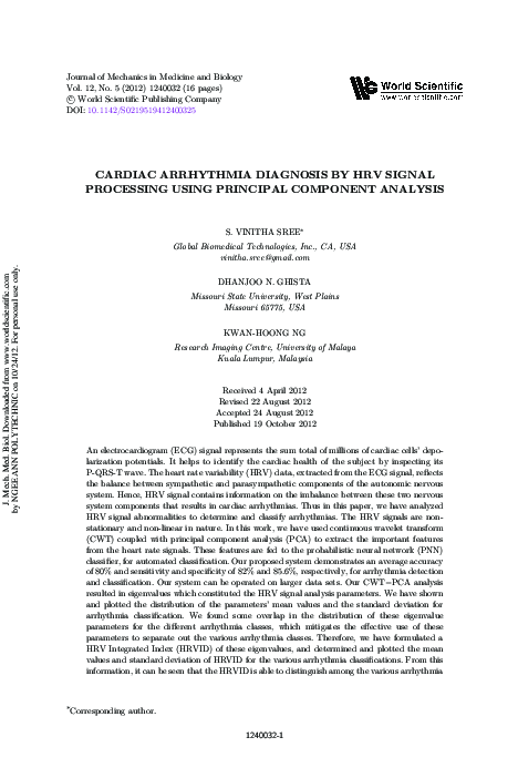 (PDF) Cardiac Arrhythmia Diagnosis by HRV Signal Processing Using ... (PDF) Cardiac Arrhythmia Diagnosis by HRV Signal Processing Using ...