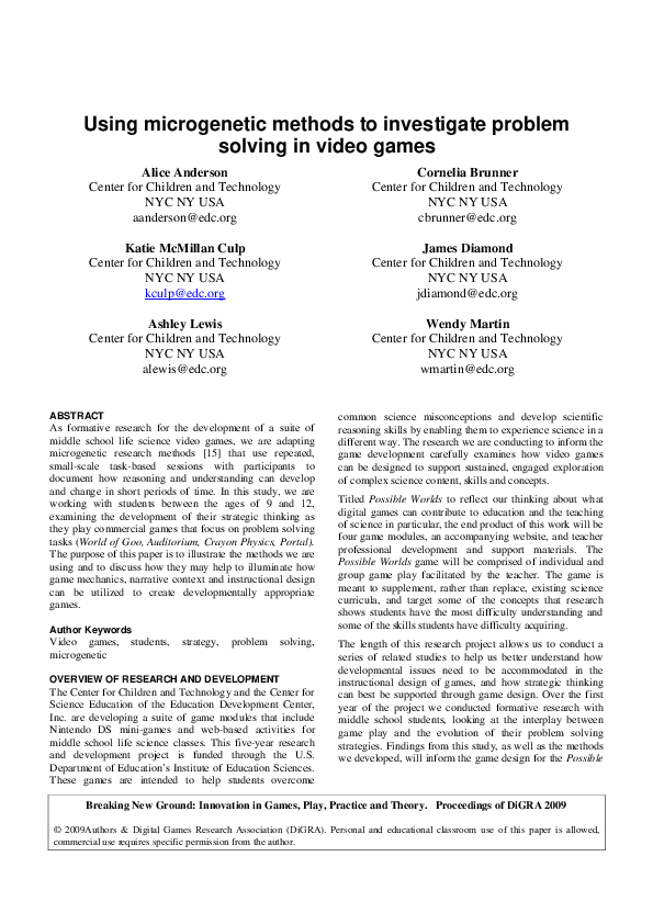 (PDF) Using microgenetic methods to investigate problem solving in ...