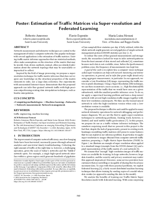 (PDF) Estimation of traffic matrices via super-resolution and federated learning