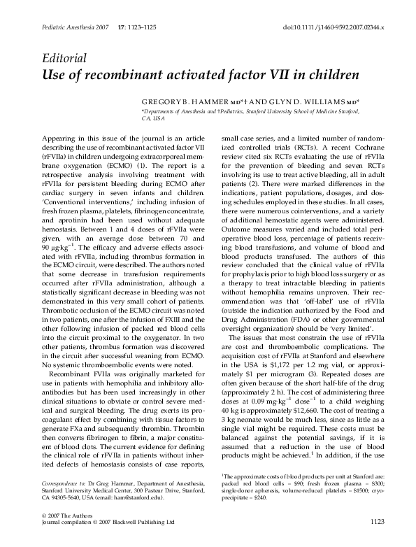 (PDF) Use of recombinant activated factor VII in children