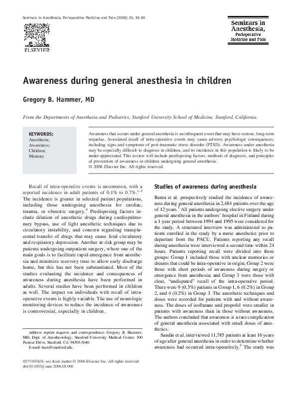 (PDF) Awareness during general anesthesia in children