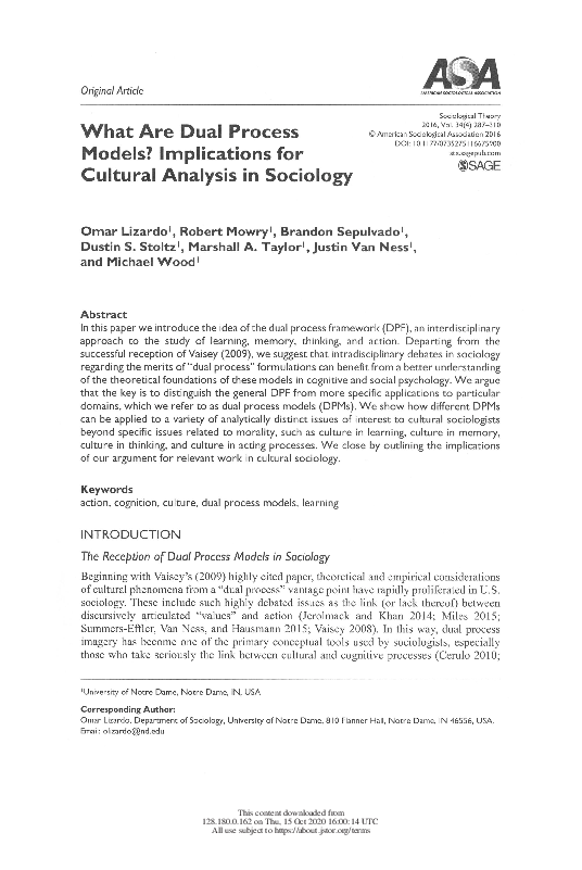 (PDF) Models? Implications for Cultural Analysis in Sociology