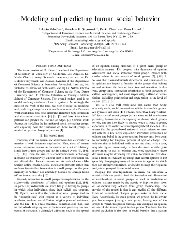 (PDF) Modeling and predicting human social behavior | Omar Lizardo ...