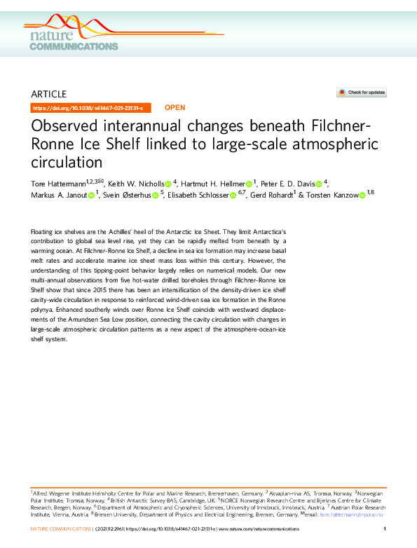 (PDF) Observed interannual changes beneath Filchner-Ronne Ice Shelf ...