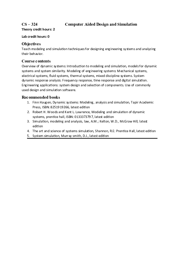 (DOC) Computer Aided Design and Simulation CAD course outline by HU ...