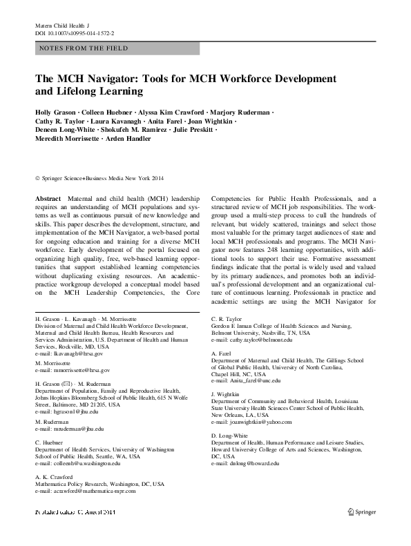 (PDF) The MCH Navigator: Tools for MCH Workforce Development and ...
