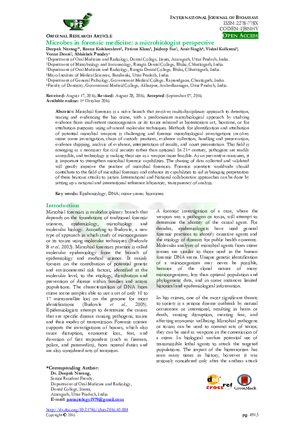 (PDF) Microbes in forensic medicine: a microbiologist perspective
