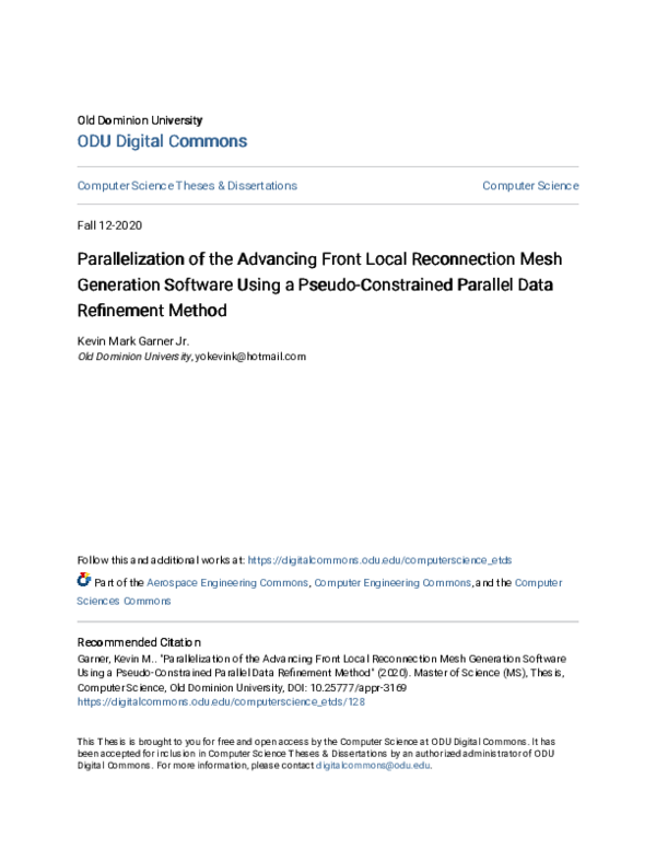 (PDF) Parallelization of the Advancing Front Local Reconnection Mesh Generation Software Using a ...