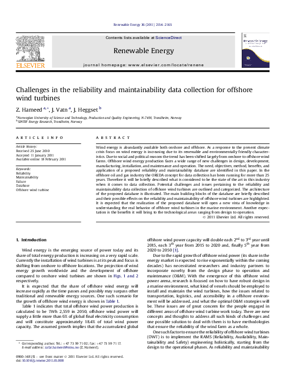 Pdf Challenges In The Reliability And Maintainability Data Collection For Offshore Wind Turbines