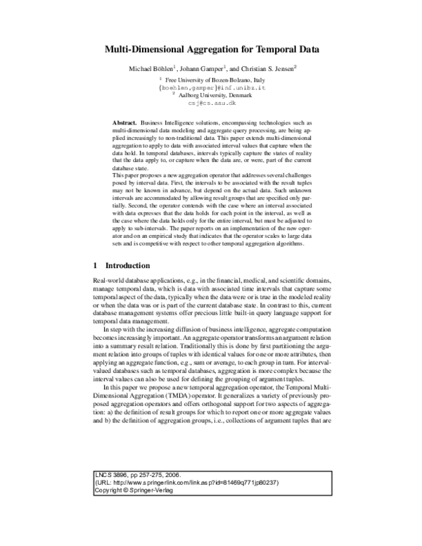 (PDF) Multi-dimensional aggregation for temporal data