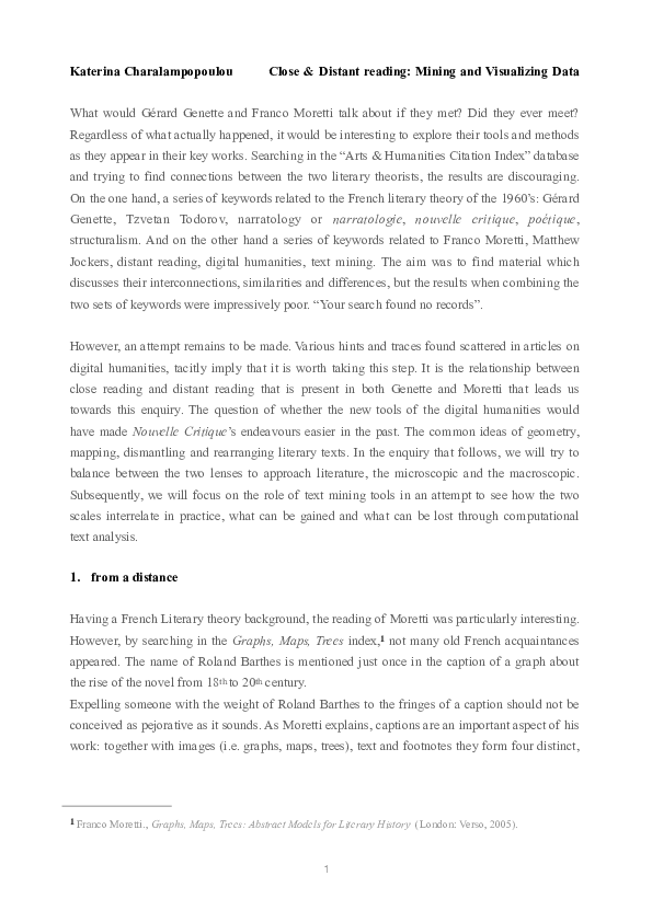 (PDF) Close & Distant reading in Gérard Genette and Franco Moretti: Mining and Visualizing Data