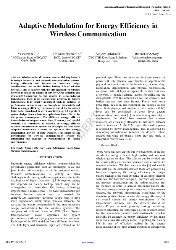 (PDF) Adaptive Modulation for Energy Efficiency in Wireless Communication