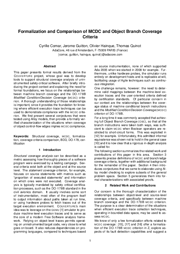 (PDF) Formalization and Comparison of MCDC and Object Branch Coverage ...