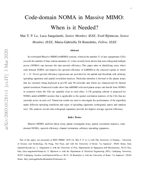 (PDF) Code-Domain NOMA in Massive MIMO: When Is It Needed?