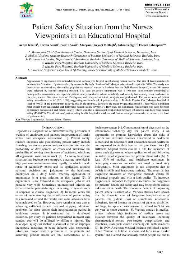 (PDF) Patient safety situation from the nurses viewpoints in an ...