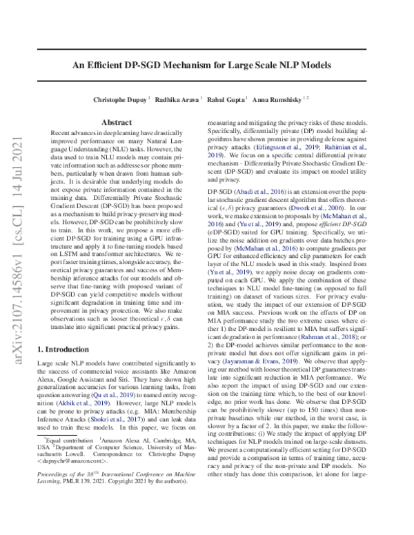 (PDF) An Efficient DP-SGD Mechanism for Large Scale NLP Models