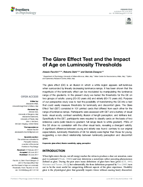 (PDF) The Glare Effect Test and the Impact of Age on Luminosity Thresholds