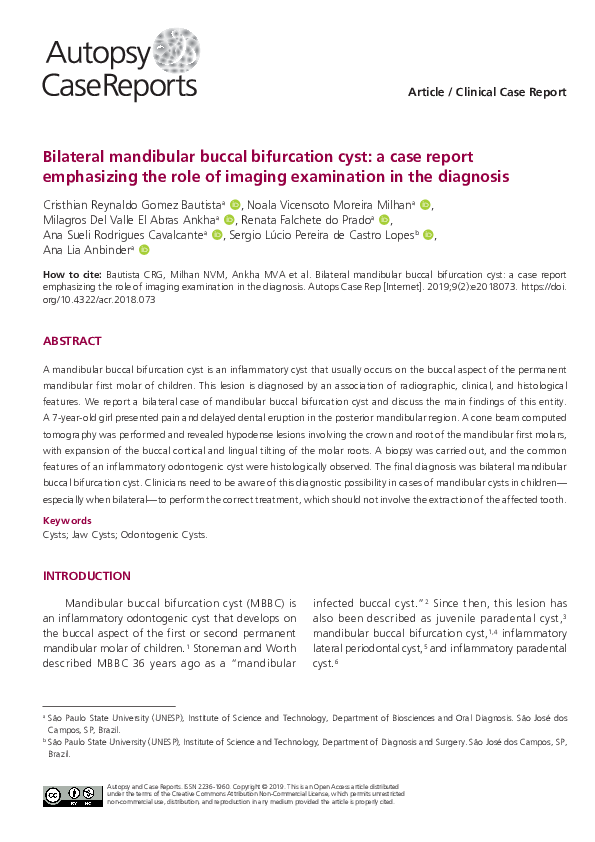 Pdf Bilateral Mandibular Buccal Bifurcation Cyst A Case Report Emphasizing The Role Of