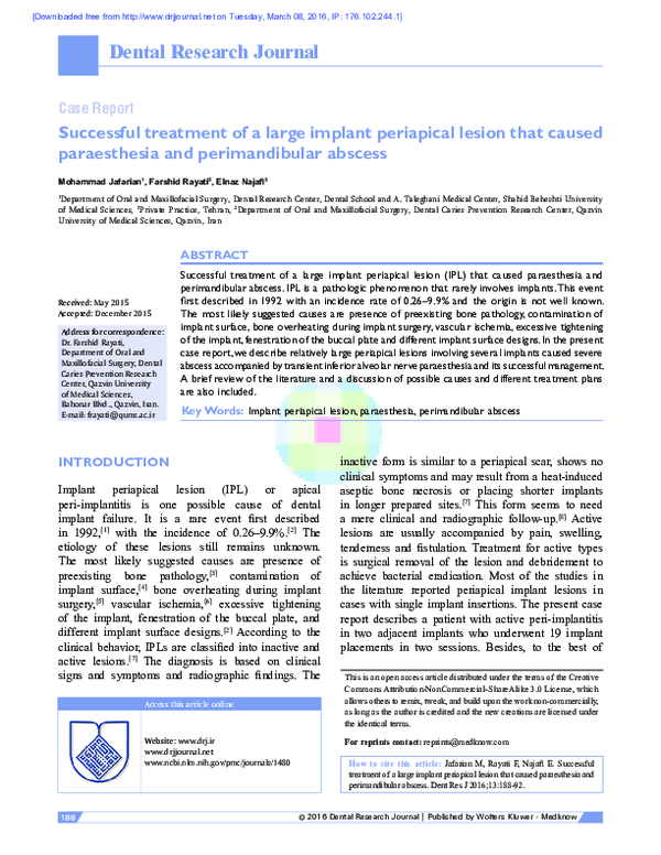 (PDF) Successful treatment of a large implant periapical lesion that ...