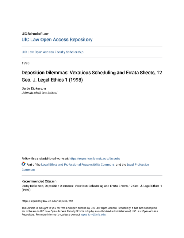 (PDF) Deposition Dilemmas: Vexatious Scheduling and Errata Sheets