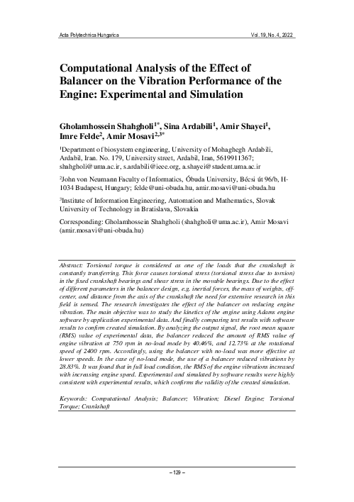 (PDF) Computational Analysis of the Effect of Balancer on the Vibration ...