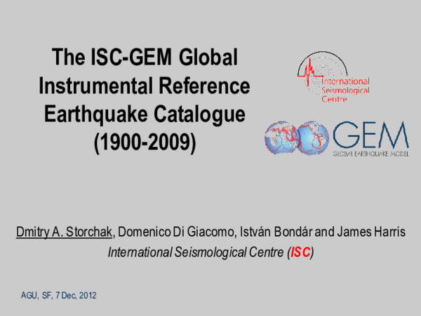 (PDF) The ISC-GEM Global Instrumental Reference Earthquake Catalogue