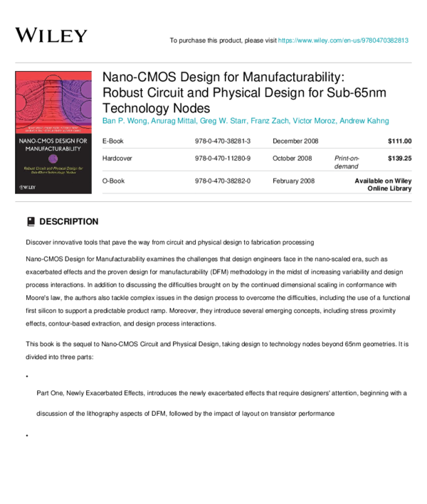 (PDF) Nano-CMOS Design for Manufacturability: Robust Circuit and ...