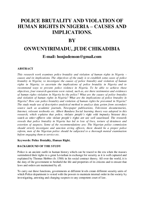 (PDF) POLICE BRUTALITY AND VIOLATION OF HUMAN RIGHTS IN NIGERIA -CAUSES ...