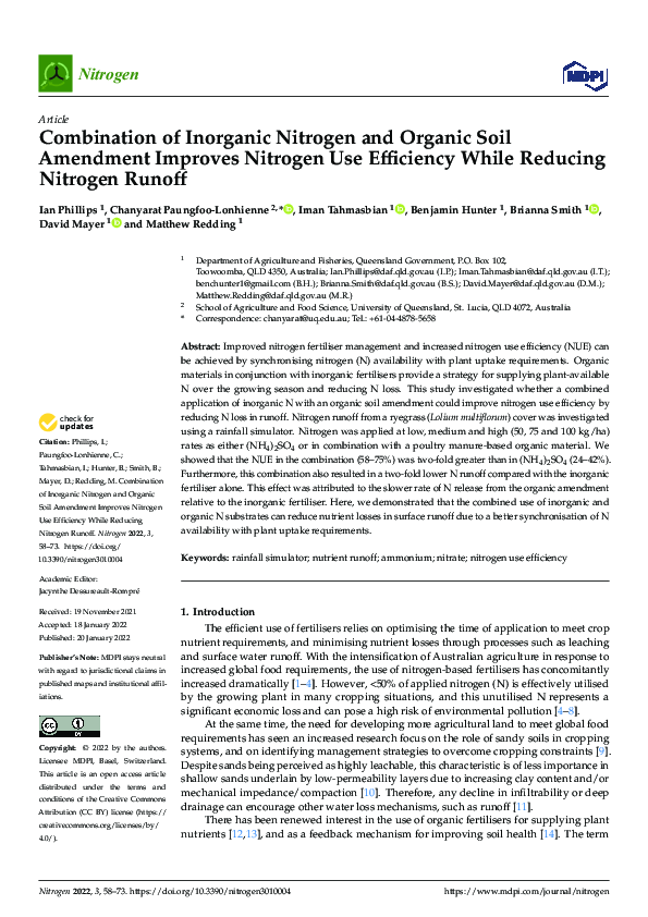 (PDF) Combination of Inorganic Nitrogen and Organic Soil Amendment Improves Nitrogen Use ...