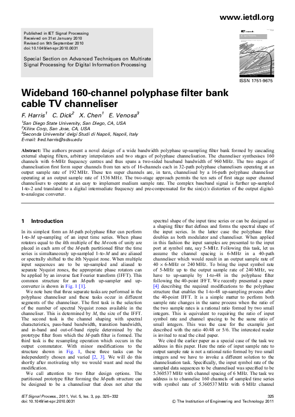 (PDF) Wideband 160-channel polyphase filter bank cable TV channeliser
