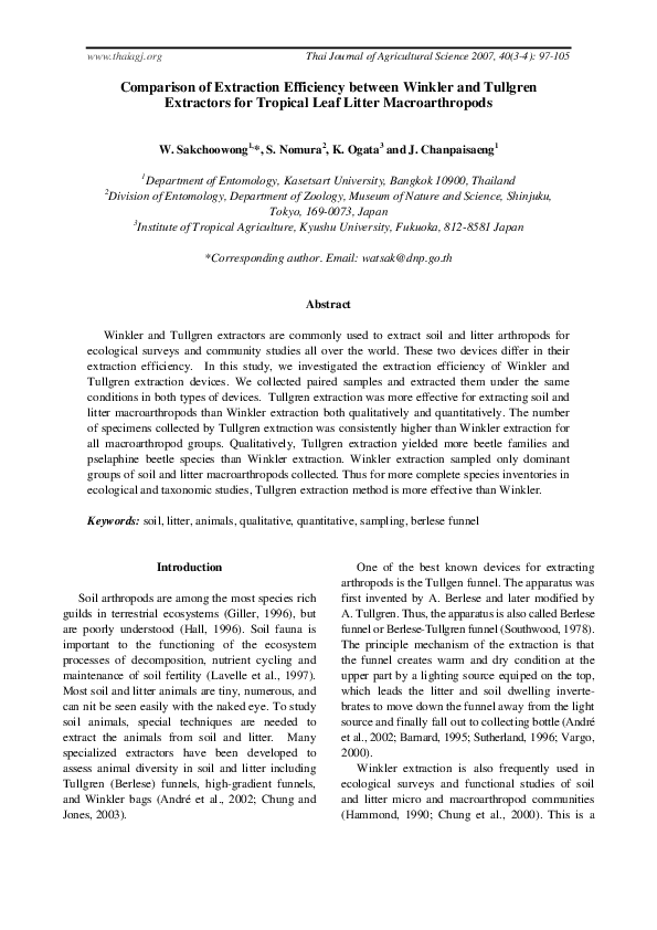 (PDF) Comparison of Extraction Efficiency between Winkler and Tullgren ...