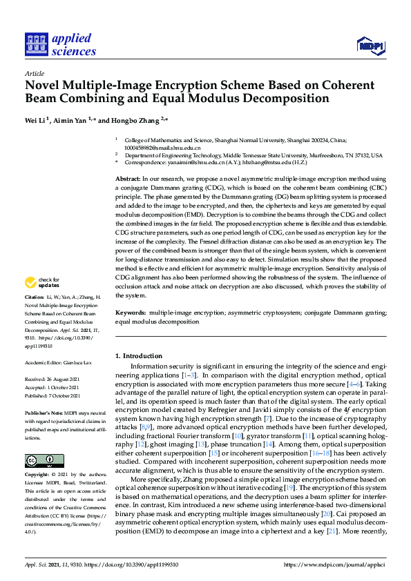 (PDF) Novel Multiple-Image Encryption Scheme Based on Coherent Beam ...