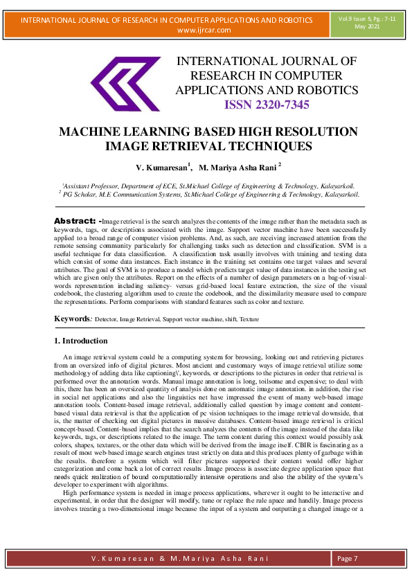 (PDF) MACHINE LEARNING BASED HIGH RESOLUTION IMAGE RETRIEVAL TECHNIQUES