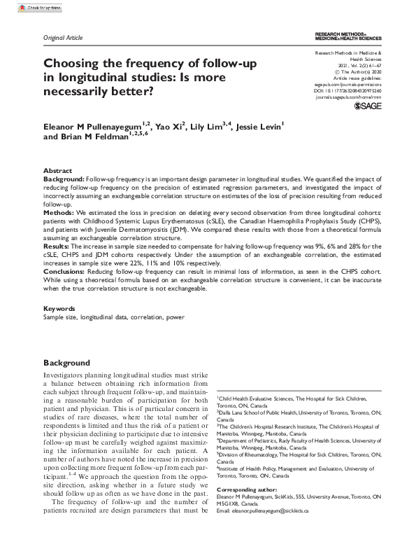 (PDF) Choosing the frequency of follow-up in longitudinal studies: Is ...