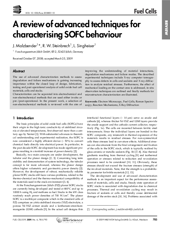 (PDF) A review of advanced techniques for characterising SOFC behaviour