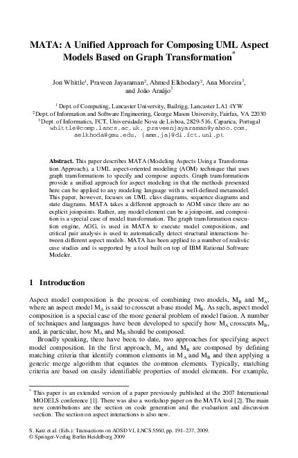Pdf Mata A Unified Approach For Composing Uml Aspect Models Based On